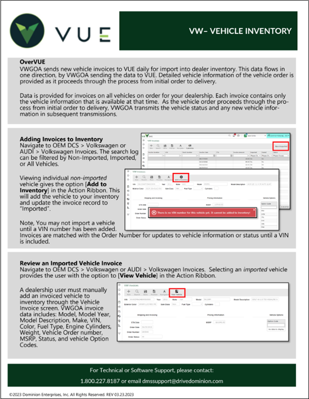 VW/ Audi Vehicle Inventory